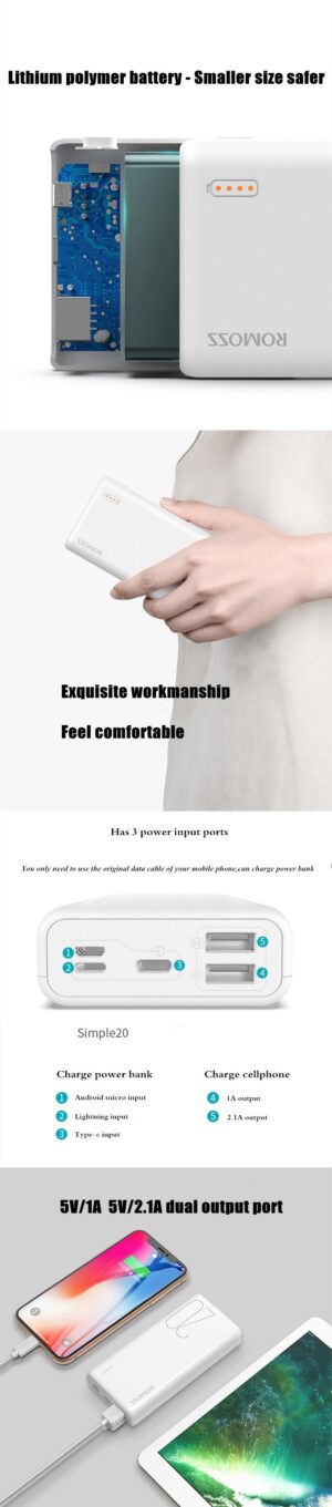 ROMOSS Simple 20 20000mAh Power Bank with 3 Input Port Type-C - One ...