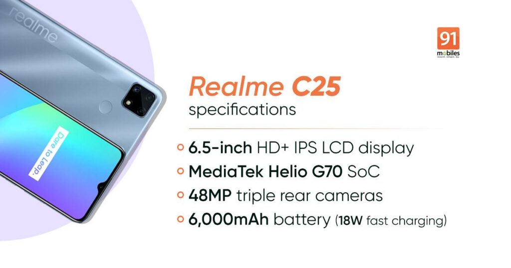 Realme C25 128GB 4GB 6000 mAh Battery 6.5 Inch Display 8MP Selfie ...