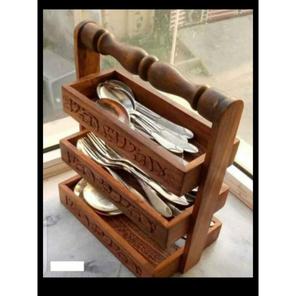 WOODEN 3 SHELF CUTLERY TRAY STAND - One Click Shopping