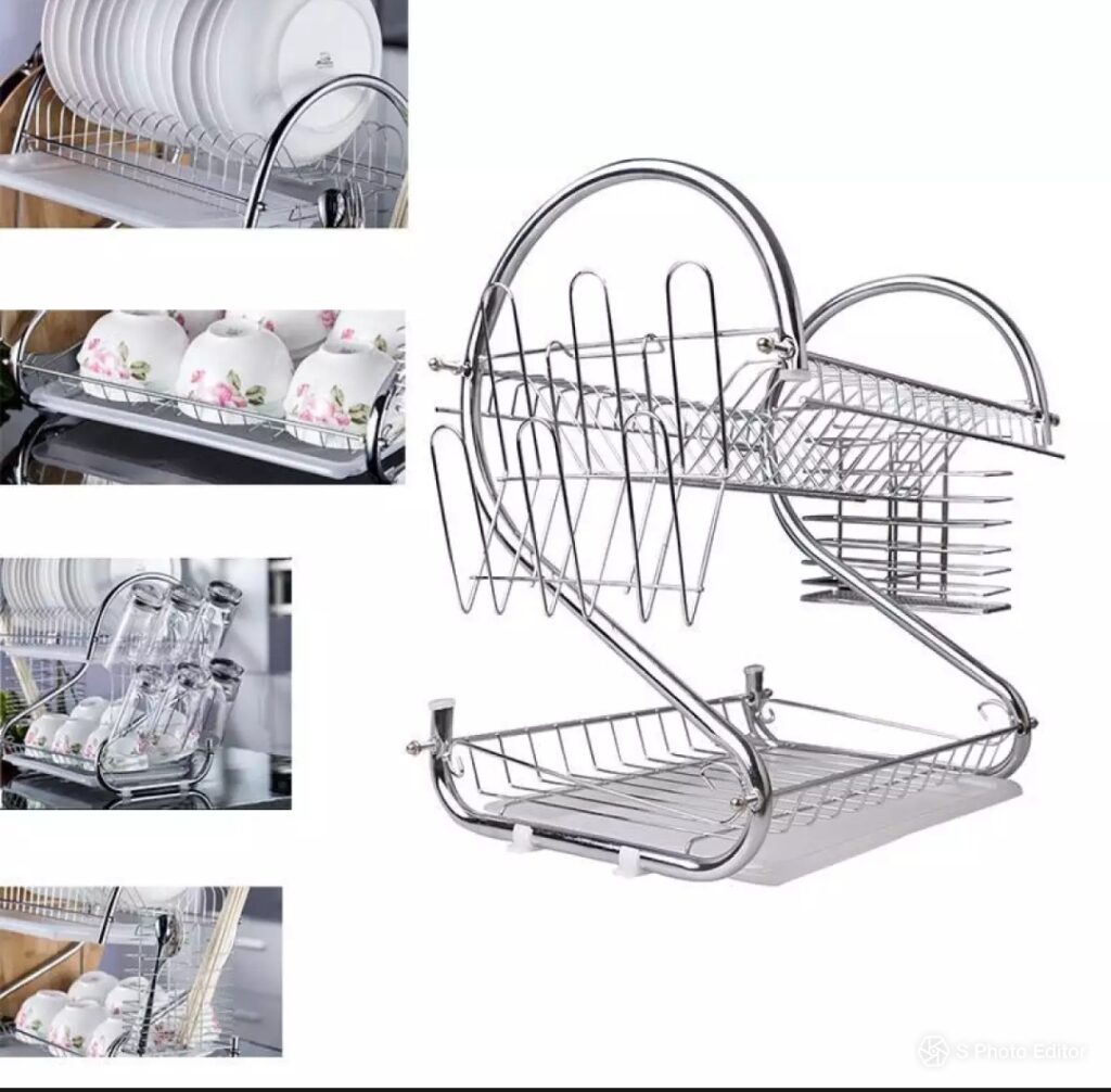 S Shape Crockery stand 2 layer with plastic tray / New